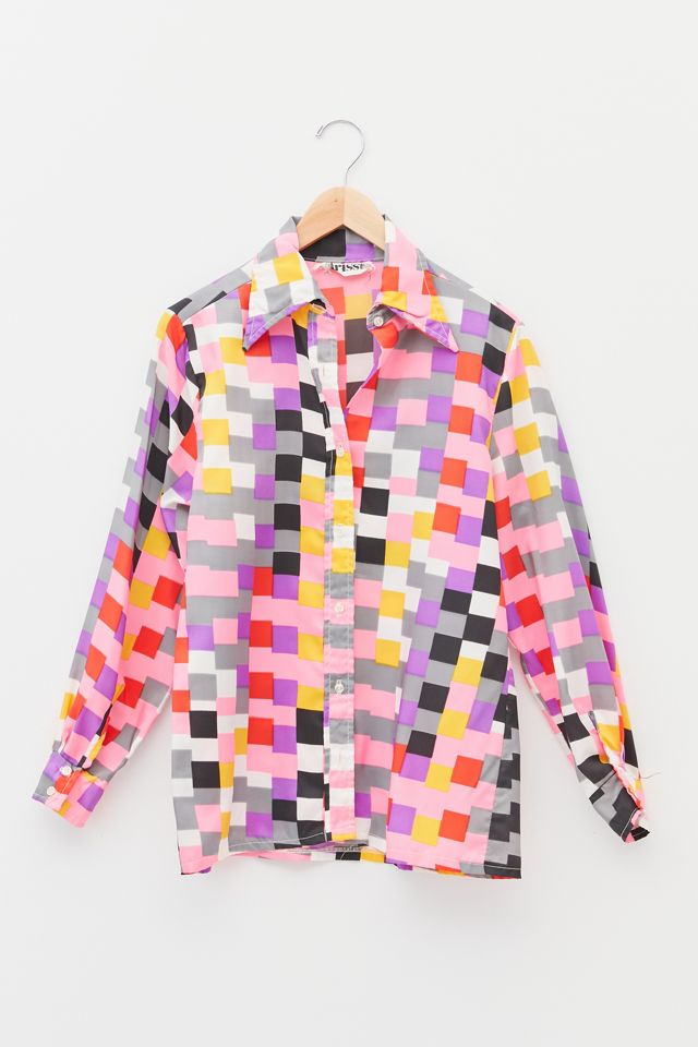 Vintage Bright Checkered Blouse | Urban Outfitters Canada