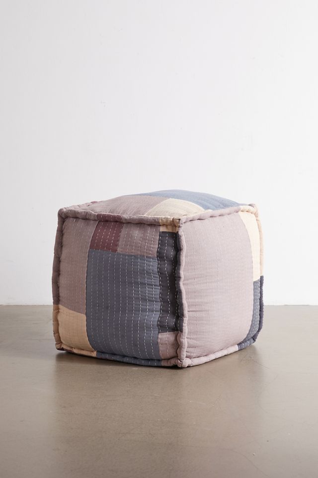 Patchwork Blue Cube Pouf | Urban Outfitters
