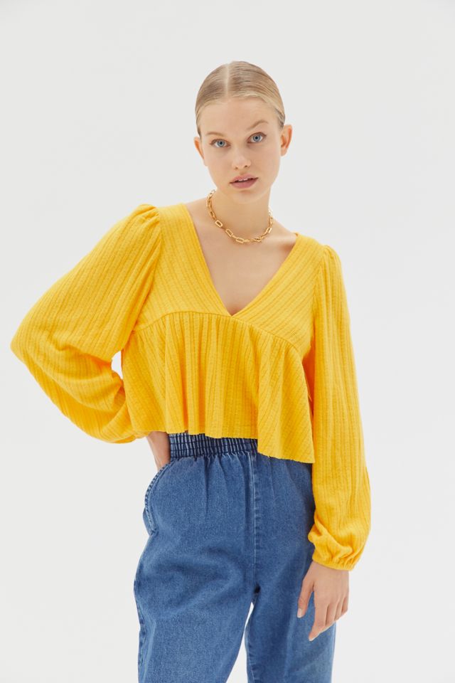 UO Prairie Ribbed Cropped Babydoll Top | Urban Outfitters