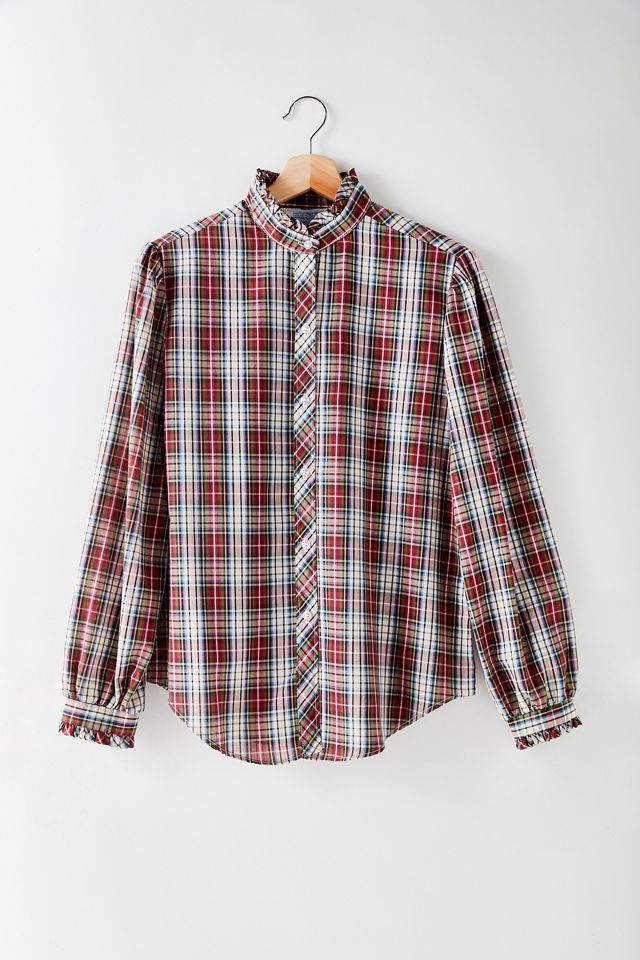 Vintage Plaid Ruffle Trim Top | Urban Outfitters