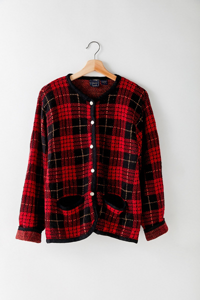 Vintage Dark Red Plaid Sweater | Urban Outfitters Canada