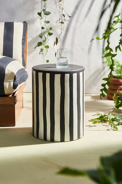 Striped Ceramic Indoor/Outdoor Side Table | Urban Outfitters