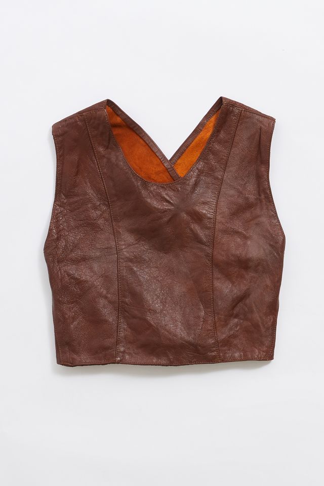 Vintage Brown Leather Cross-Back Top | Urban Outfitters Canada