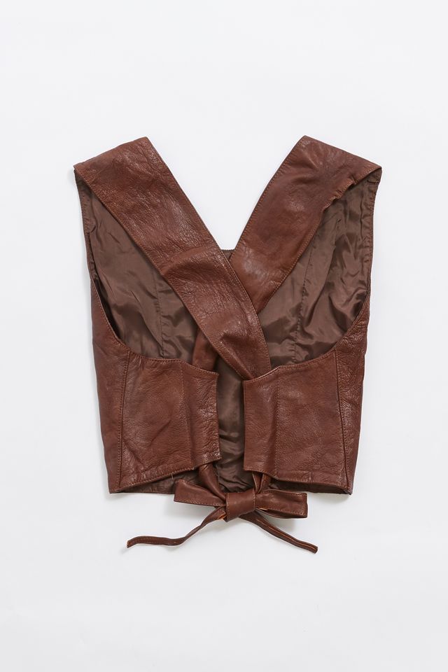 Vintage Brown Leather Cross-Back Top | Urban Outfitters Canada