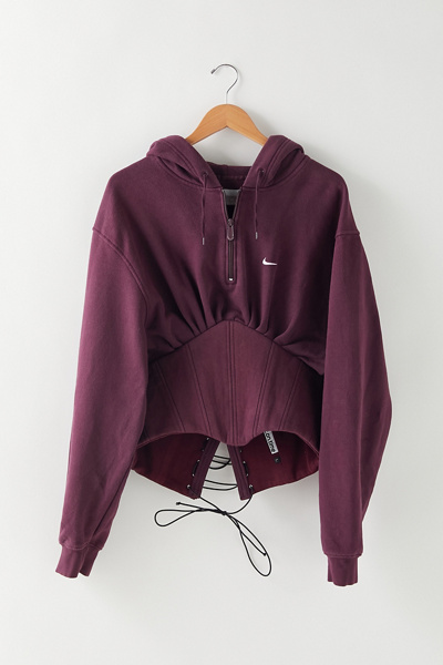 Almost On Time Maroon Corset Hoodie Sweatshirt | Urban Outfitters