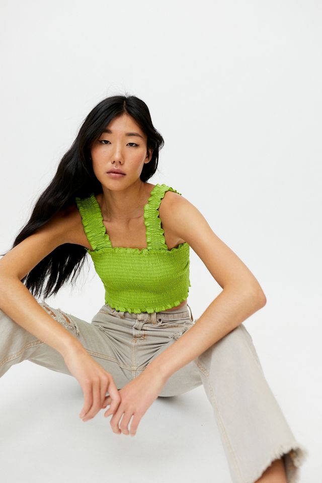 Urban Renewal Linen Smocked Cropped Fitted Tank Top | Urban Outfitters