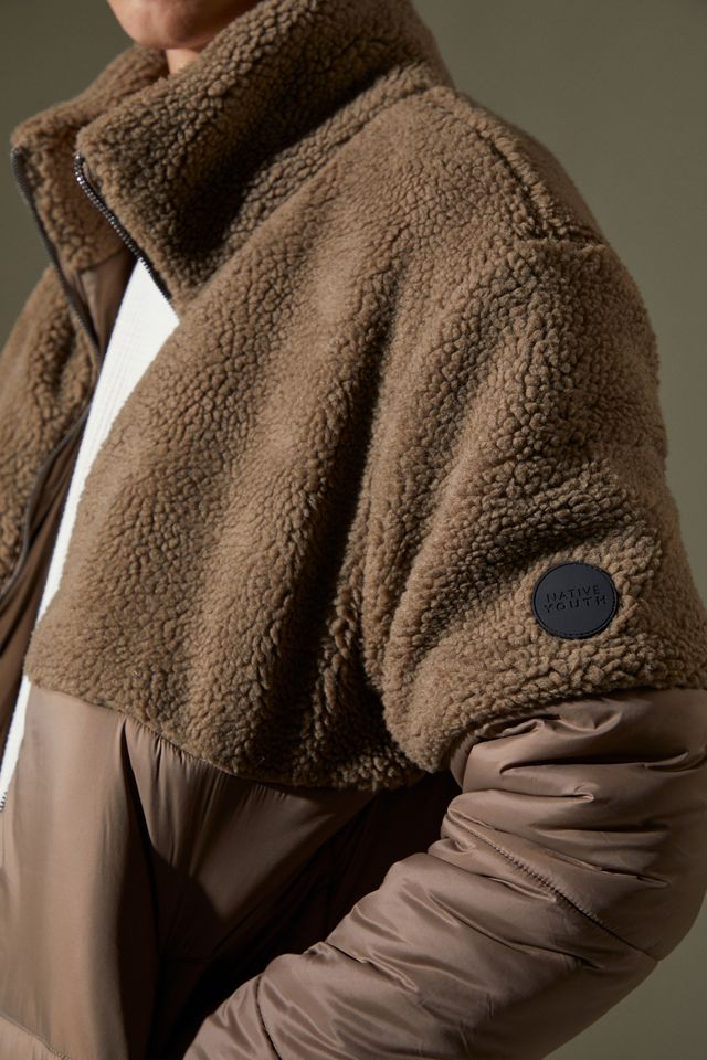 Native Youth Sherpa Mix Puffer Jacket | Urban Outfitters