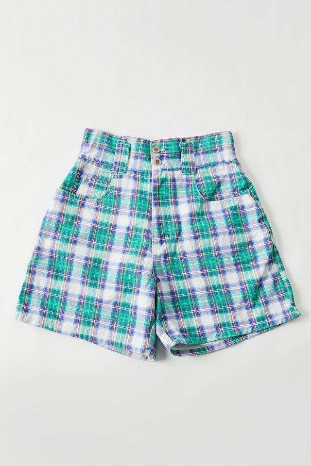 Vintage Green Plaid Longline Denim Short | Urban Outfitters