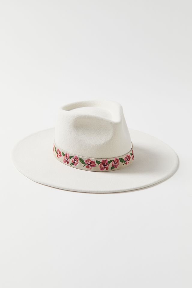 Frida Embroidered Flat Brim Felt Fedora | Urban Outfitters