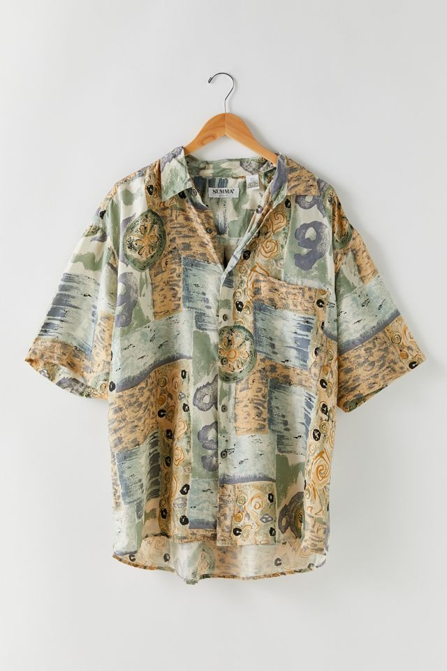 Vintage Silky Abstract Print Shirt | Urban Outfitters