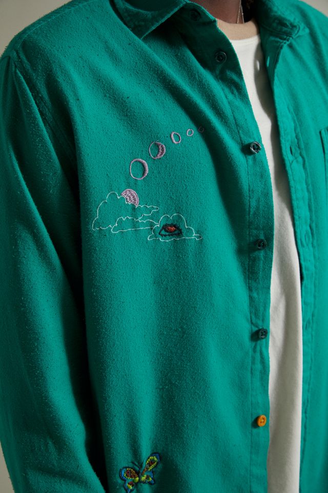 UO Doodle Embroidered Flannel Shirt | Urban Outfitters