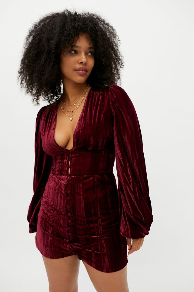 Bardot Crinkle Velour Mini Dress | Urban Outfitters