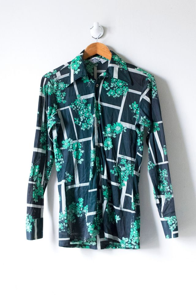 Vintage 70s Green Floral Button Up Blouse | Urban Outfitters