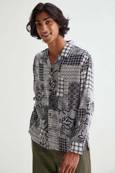 Raga Man Floral Patchwork Long Sleeve Shirt | Urban Outfitters