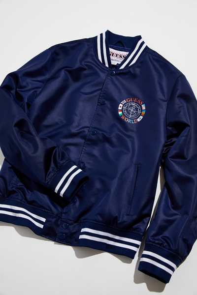 GUESS Originals Satin Logo Varsity Jacket | Urban Outfitters