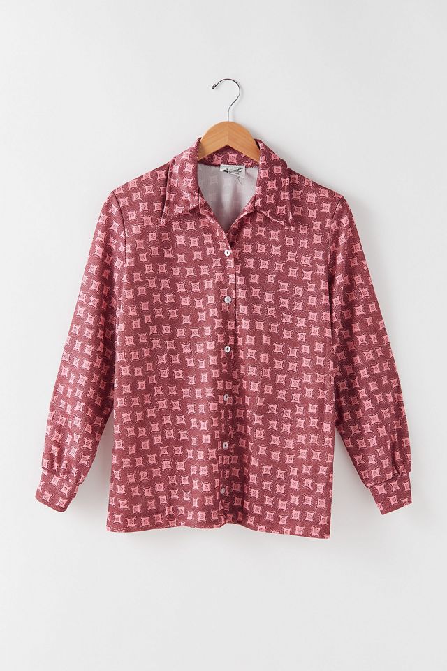 Vintage '70s Pink & Red Printed Top | Urban Outfitters
