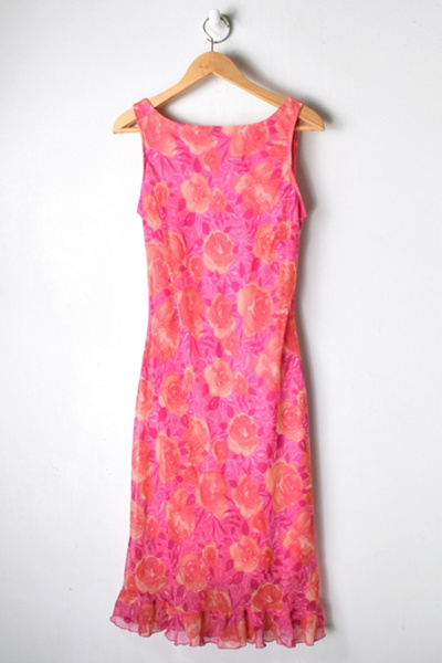 Vintage 90s Pink & Red Roses Printed Dress | Urban Outfitters