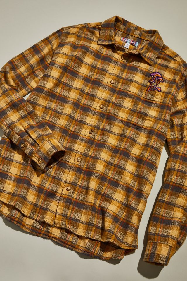 UO Mushroom Embroidered Flannel Shirt | Urban Outfitters Canada