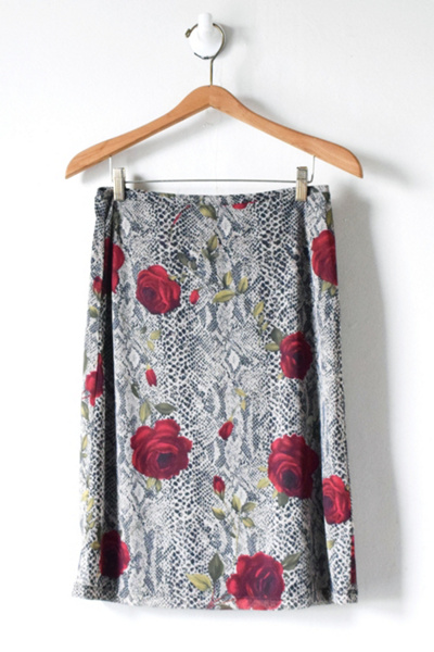 Vintage 00s Snakeskin & Roses Printed Midi Skirt | Urban Outfitters