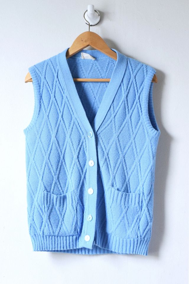 Vintage 70s Light Blue Knit Sweater Vest | Urban Outfitters