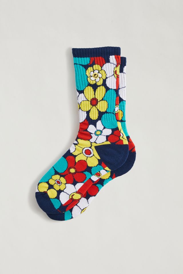 Flower Print Happy Face Crew Sock | Urban Outfitters
