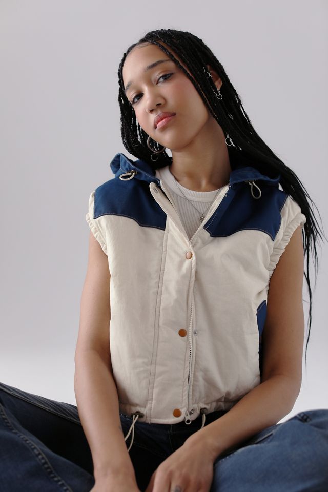 BDG Yara Linen & Denim Puffer Vest | Urban Outfitters
