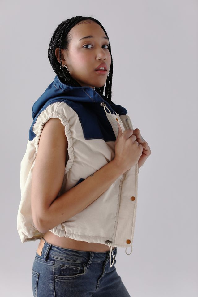 BDG Yara Linen & Denim Puffer Vest | Urban Outfitters