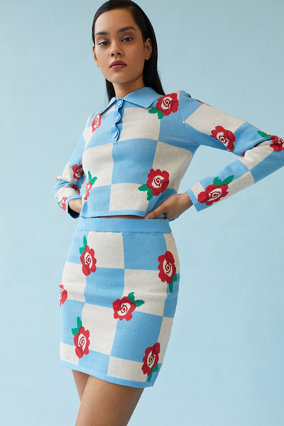 Glamorous Rose Checkerboard Top and Skirt Set | Urban Outfitters