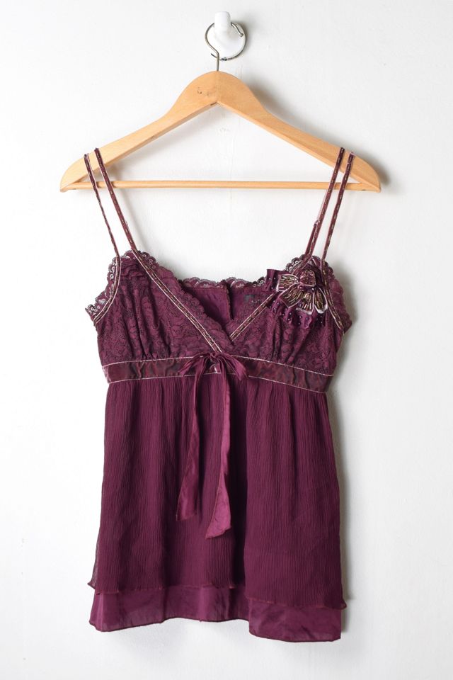 Vintage Y2K Dark Magenta Beaded Top | Urban Outfitters