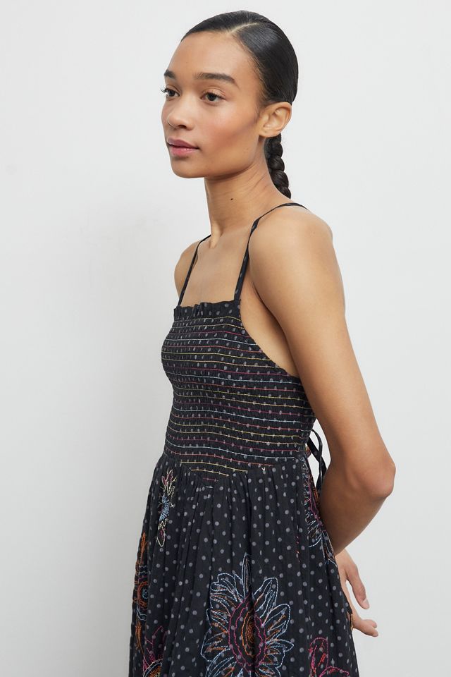 UO Simonette Embroidered Midi Dress | Urban Outfitters
