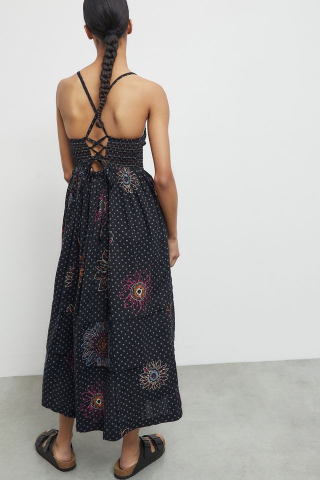 UO Simonette Embroidered Midi Dress | Urban Outfitters