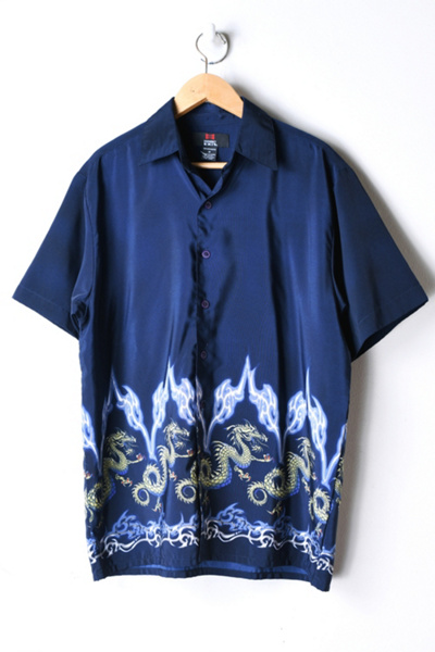Vintage Y2K Dragons Dark Blue Button-Down Shirt | Urban Outfitters