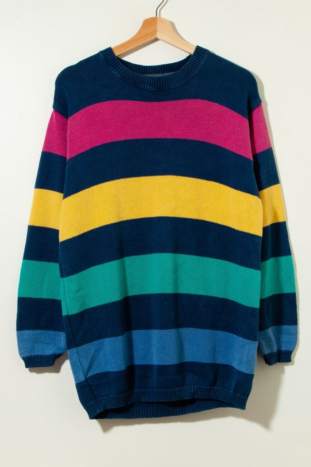Vintage '80s Liz Wear Striped Primary Color Oversized Sweater | Urban ...