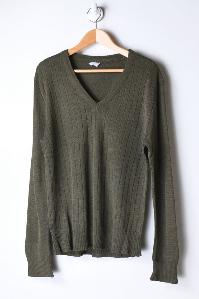 Vintage 90s Dark Moss Knit Camp Sweater | Urban Outfitters