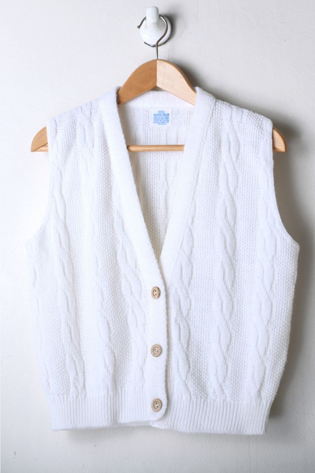 Vintage 70s Light Cream Knit Sweater Vest | Urban Outfitters