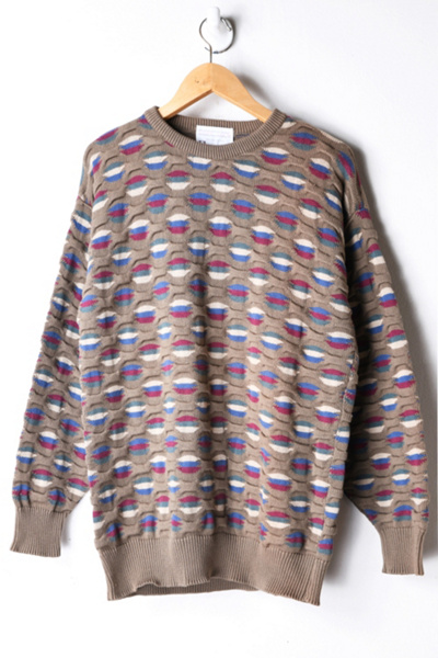 Vintage 70s Dark Tan Textured-Knit Sweater | Urban Outfitters