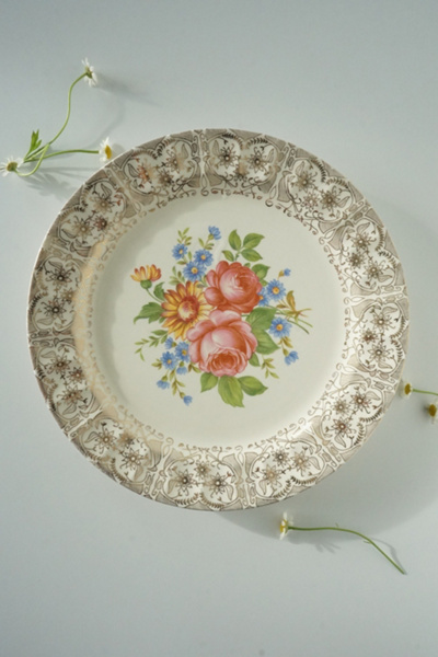 Vintage Gold Floral Pattern Plate | Urban Outfitters