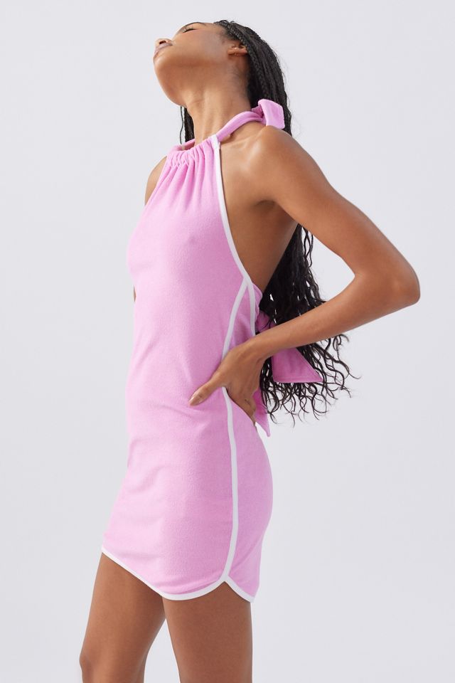 UO Jeanne Terrycloth Halter Mini Dress | Urban Outfitters