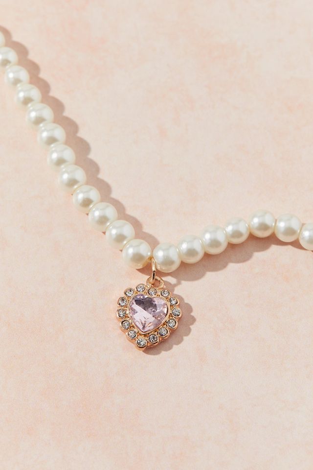 Rhinestone Heart Pearl Necklace | Urban Outfitters Rhinestone Heart Pearl Necklace | Urban Outfitters