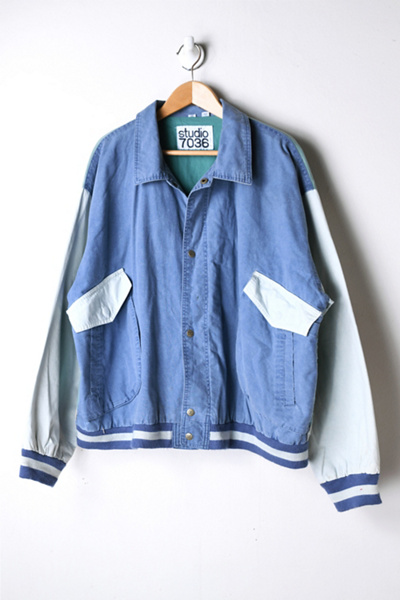 Vintage 90s Light Blue & Green Bomber Jacket | Urban Outfitters