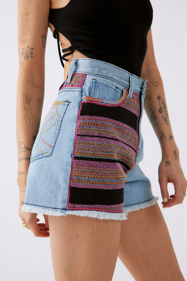 BDG A-Line Cutoff Denim Short — Blanket Patchwork | Urban Outfitters