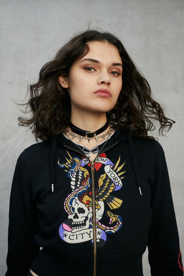 Ed Hardy UO Exclusive Shrunken Zip-Up Jacket | Urban Outfitters