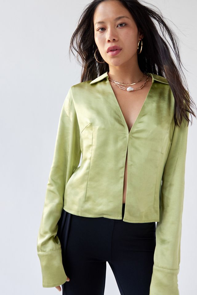 Motel Edzia Satin Open-Front Top | Urban Outfitters