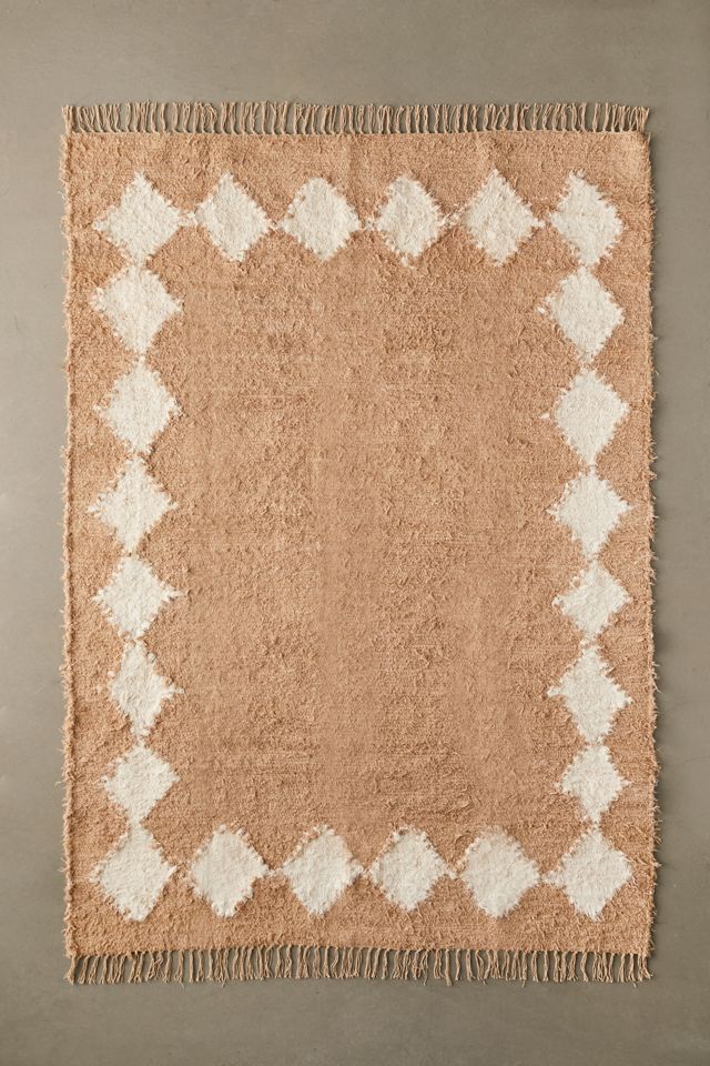 Diamond Border Woven Cozy Shag Rag Rug | Urban Outfitters