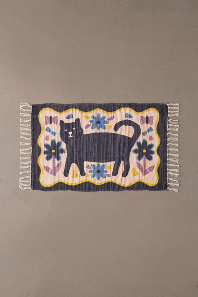 Kitty Cat Screen Printed Rag Rug | Urban Outfitters Canada