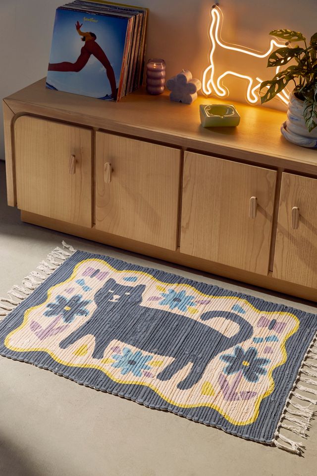 Kitty Cat Screen Printed Rag Rug | Urban Outfitters