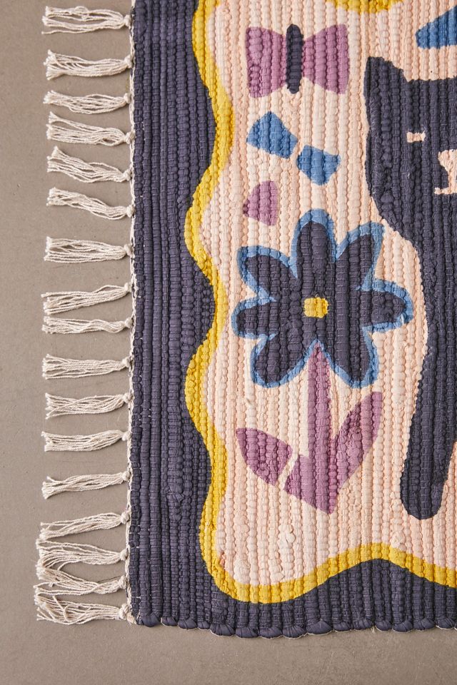 Kitty Cat Screen Printed Rag Rug | Urban Outfitters