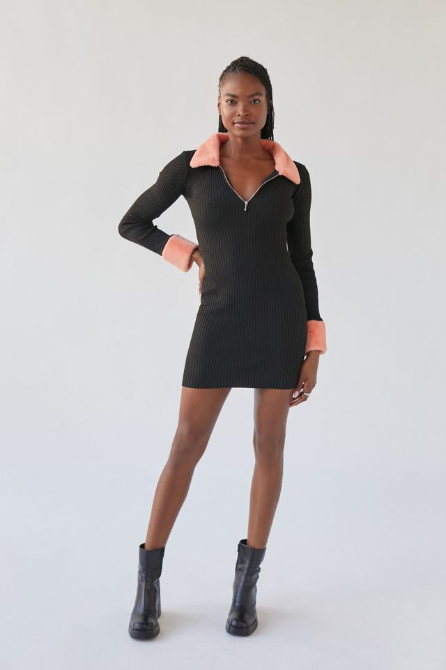 Daisy Street Faux Fur Trim Mini Dress | Urban Outfitters