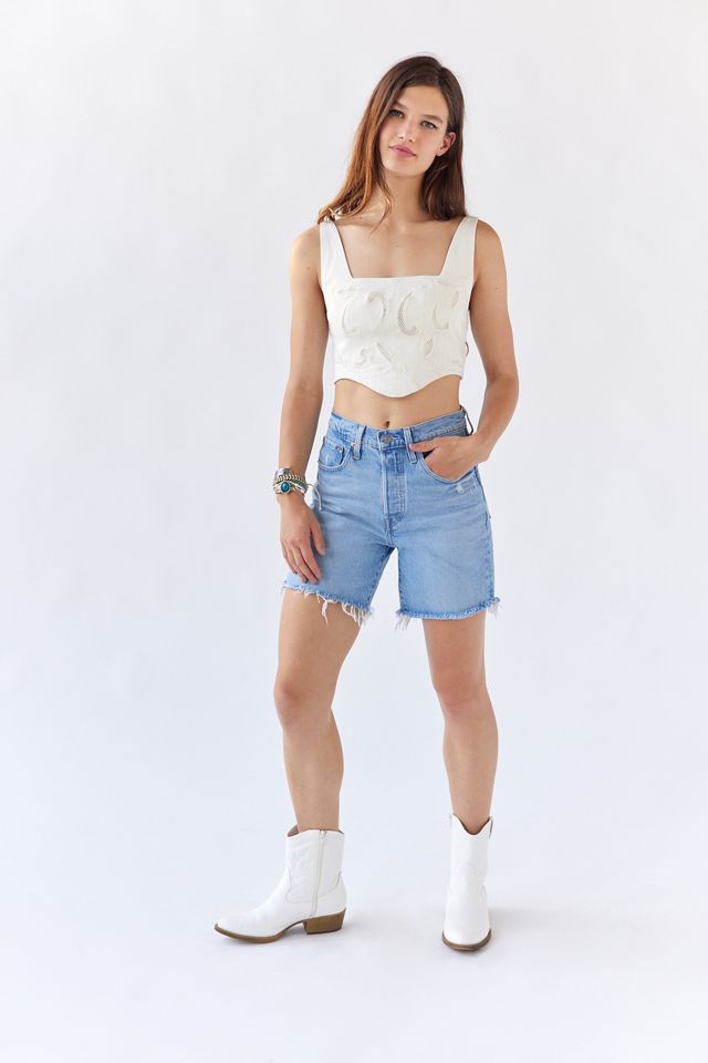UO Elsa Embroidered Cropped Corset Top | Urban Outfitters Canada