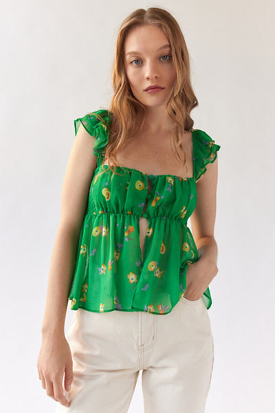 UO Deandra Chiffon Split Bottom Top | Urban Outfitters